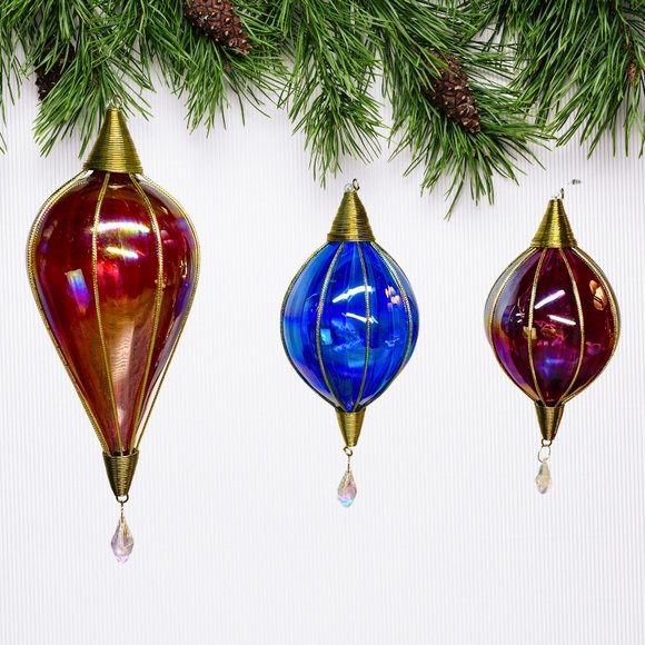 Holiday | Vintage Christmas Ornaments Glass Teardrop W Dangling Gold ...